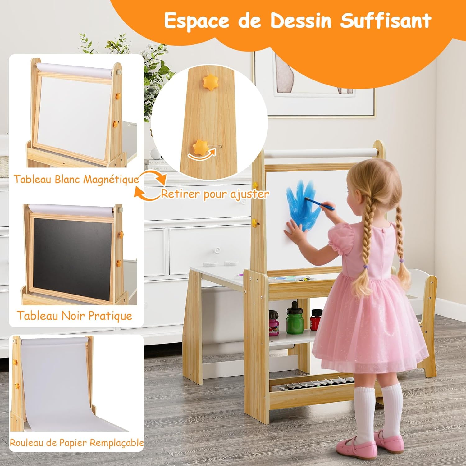 Bureau et Chaises pour Enfants avec Chevalet, Tableau Blanc et Tableau ...