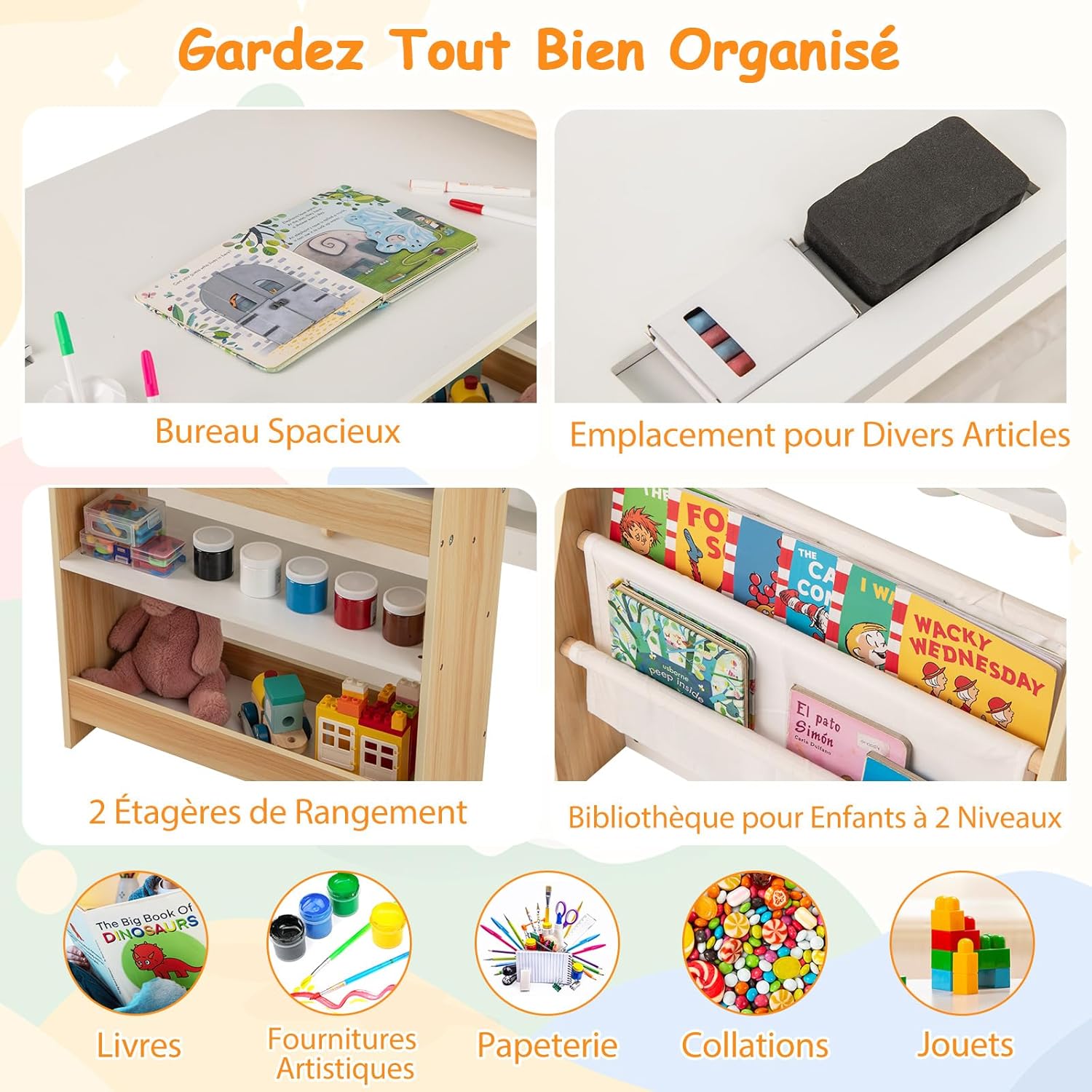 Bureau et Chaises pour Enfants avec Chevalet, Tableau Blanc et Tableau ...