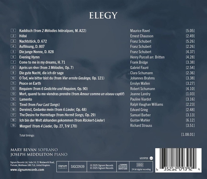 Elegy - Mary Bevan & Joseph Middleton au meilleur prix | E.Leclerc