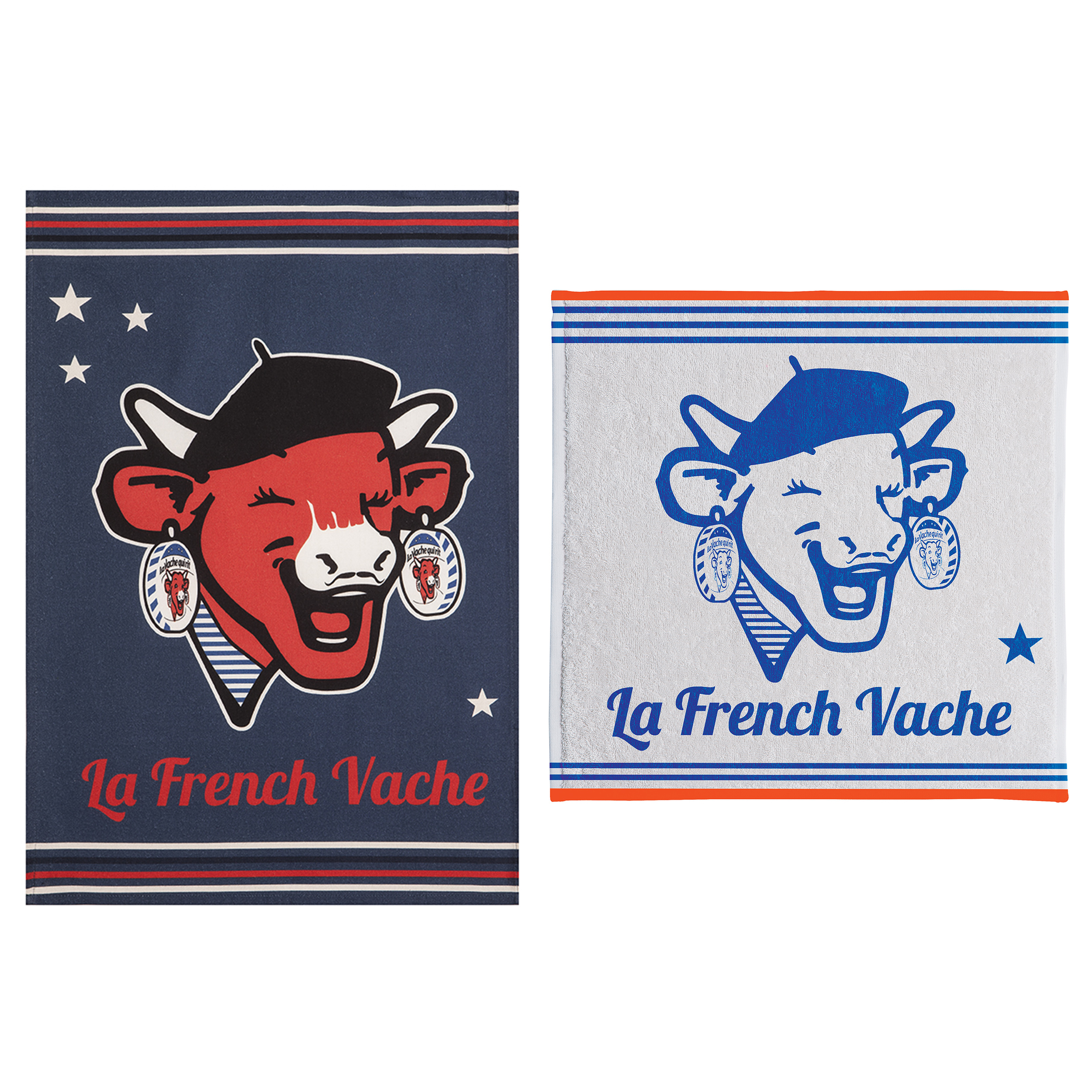 Lot 1 torchon et 1 carré éponge Vache Qui Rit en coton, French Vache ...