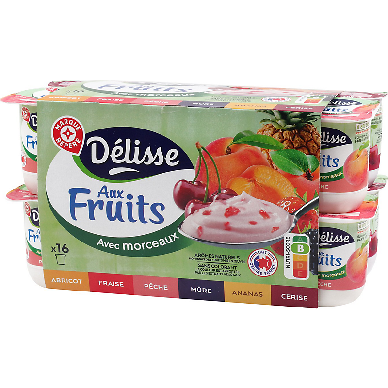 Yaourt aux fruits avec morceaux - 16 x 125 g - DELISSE au meilleur prix | E.Leclerc