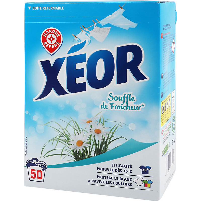 Lessive en poudre souffle de fraîcheur 50 lavages - 2,5 kg - XEOR au ...