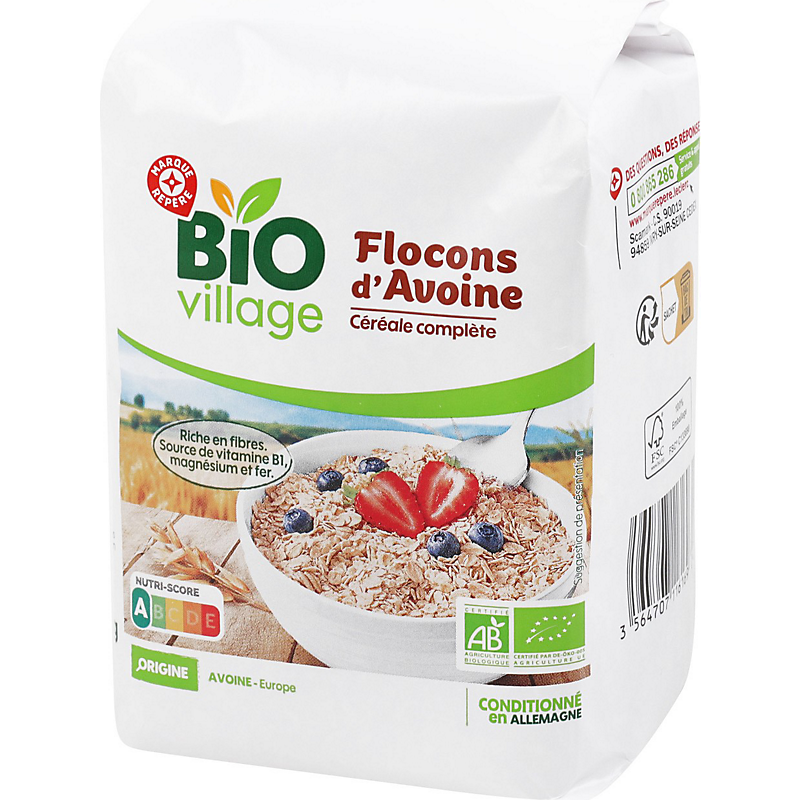 Flocons d'avoine bio - 500g - BIO VILLAGE au meilleur prix | E.Leclerc