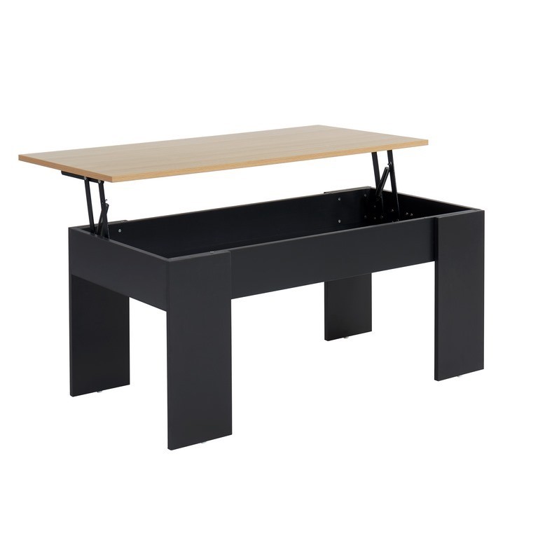 Table basse SIMON noir et effet chêne plateau relevable au meilleur prix | E.Leclerc