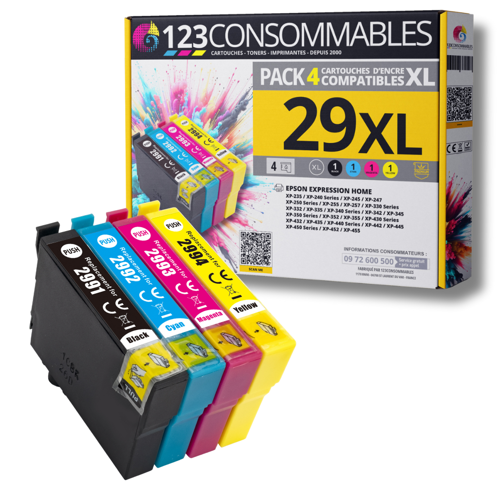 123CONSOMMABLES – 29XL – Pack 4 cartouches d’encre compatible avec Epson 29XL Multipack Fraise ...