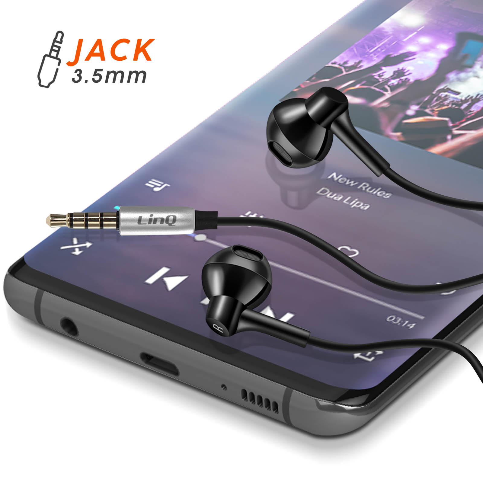 LinQ Écouteurs Filaires Jack 3.5mm Stéréo avec Micro et Boutons 1.2m ...