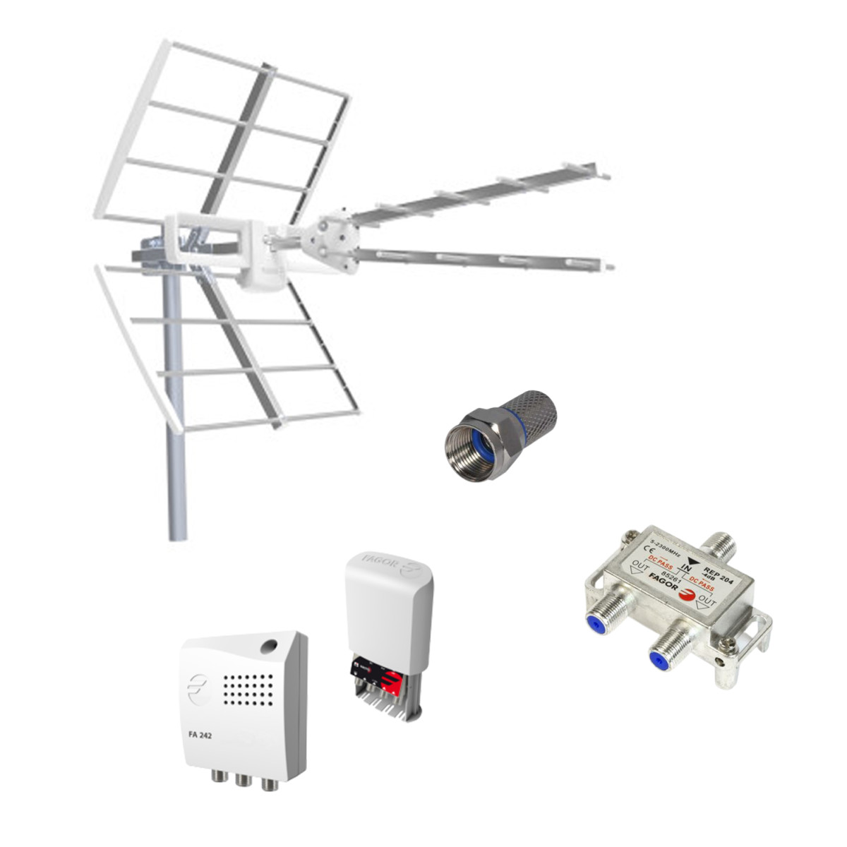 PACK FAGOR EVA 48 Antenne TV TNT LTE 5G Rateau + Kit Amplificateur de ...