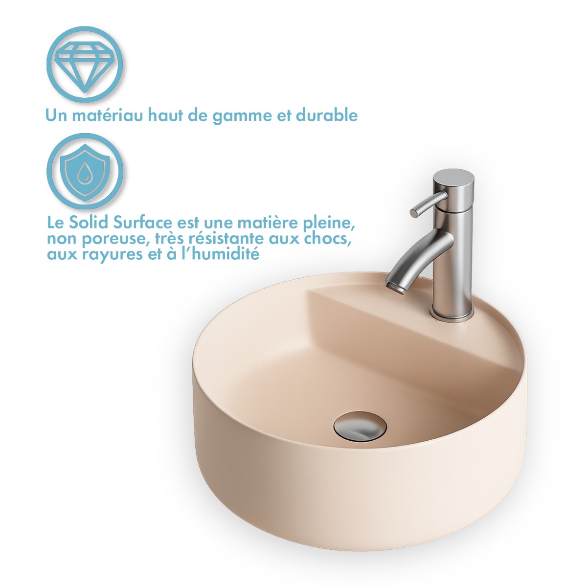 Vasque Semi-Encastrée - 42,5 cm - en Solid surface - Beige Rosé ...