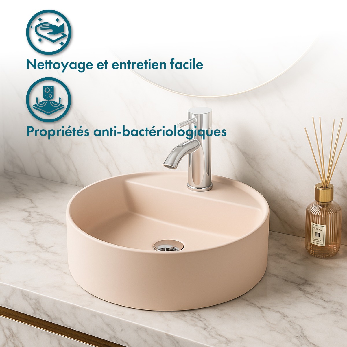 Vasque Semi-Encastrée - 42,5 cm - en Solid surface - Beige Rosé ...