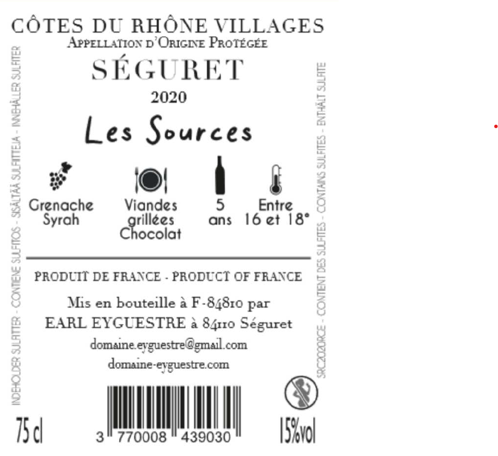 Domaine Eyguestre Les Sources, 2020 - Côtes du Rhône Villages Séguret ...