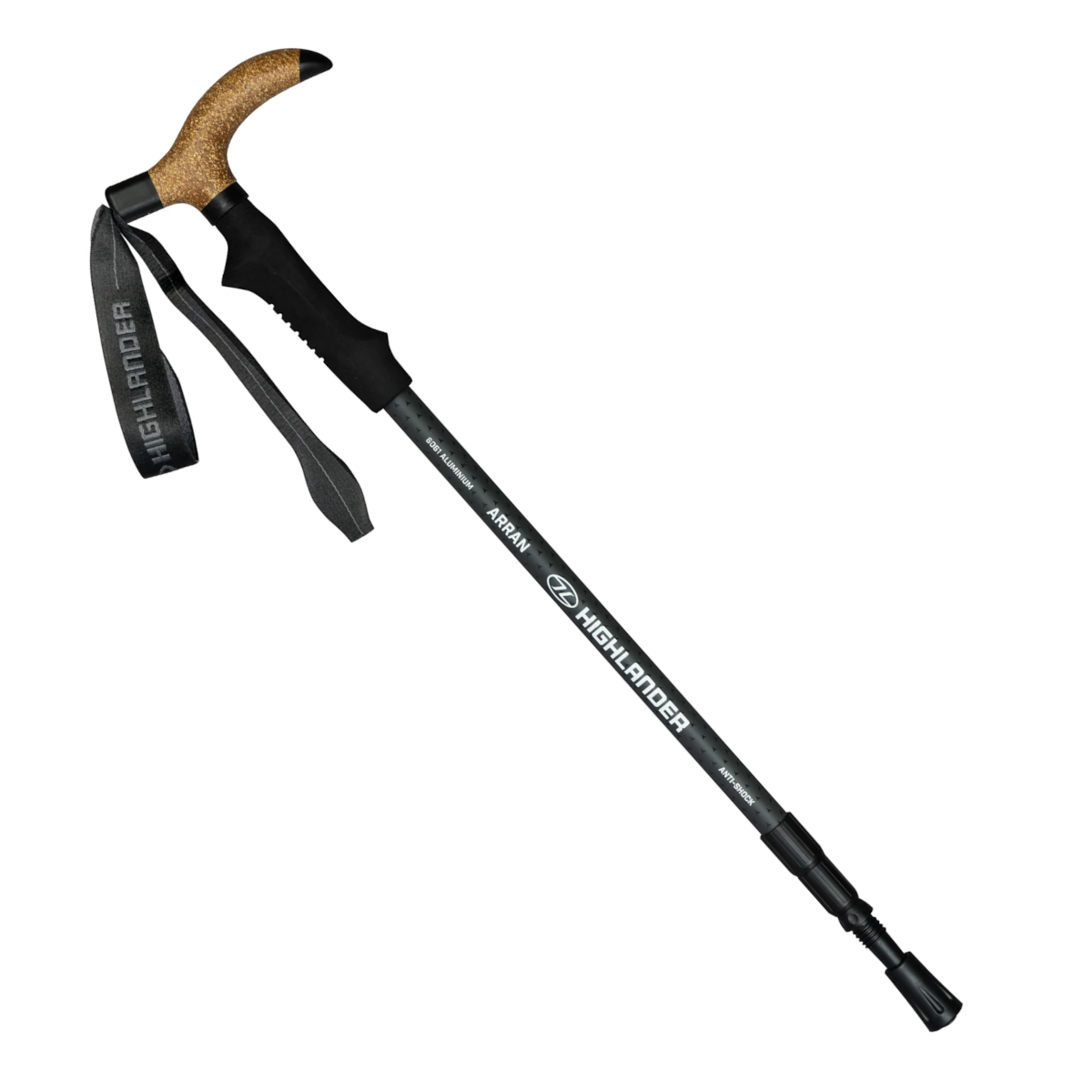 Bâton de marche Highlander (simple) Arran Poignée en T Twist-Lock-Noir ...
